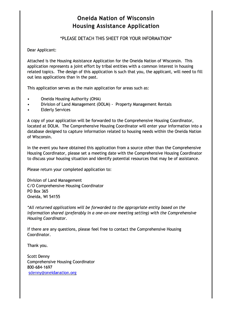 Fillable Online oneidanation Oneida Nation of Wisconsin Housing ...