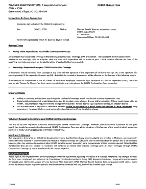 Fillable Online COBRA Change FormPBS.doc Fax Email Print - pdfFiller