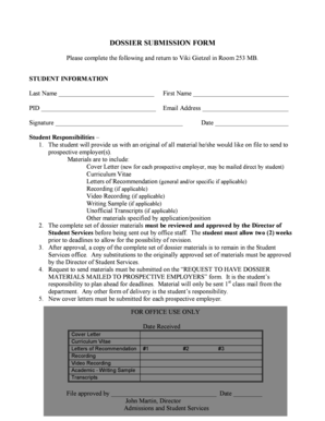Fillable Online DOSSIER SUBMISSION FORM - MSU College of Music Fax ...