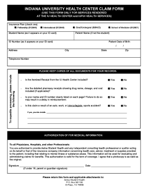 Fillable Online hr iu IU Health Center Claim Form - Indiana University ...