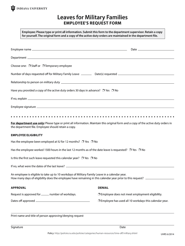 Fillable Online hr iu Leaves for Military Families Request Form ...