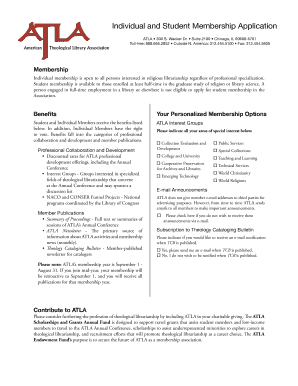 Fillable Online ATLA Individual and Student Membership Application ...