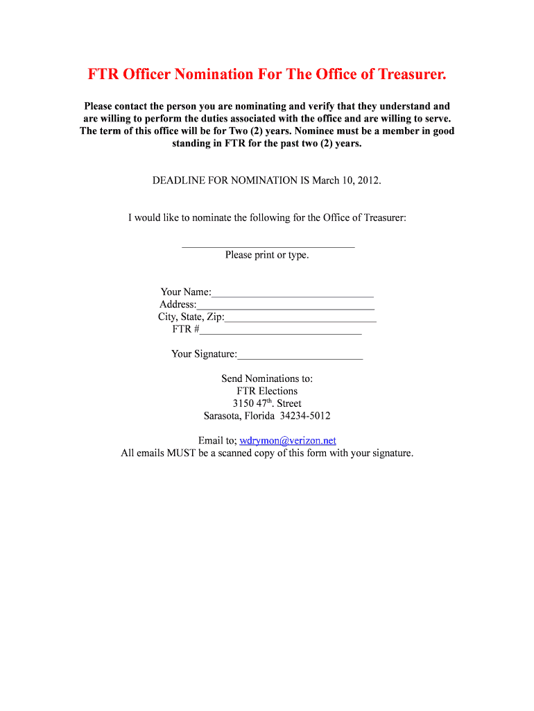 Fillable Online floridatrailriders FTR Officer Nomination For The ...