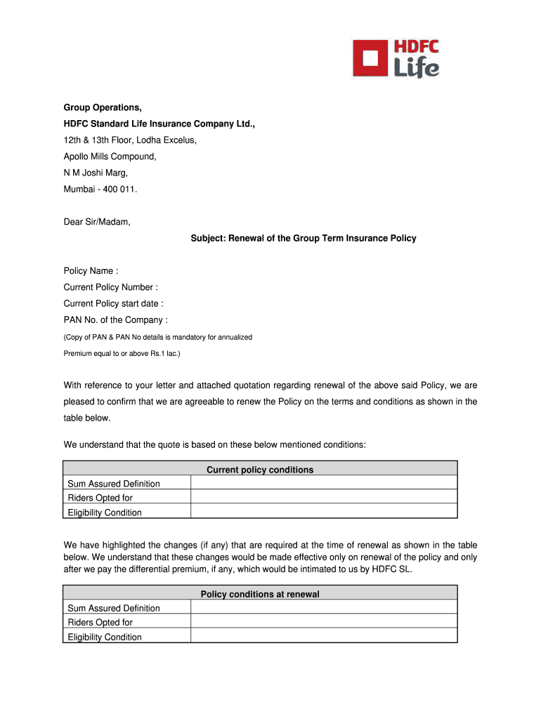 Fillable Online hdfclife Renewal form - HDFC Life - hdfclife Fax Email ...