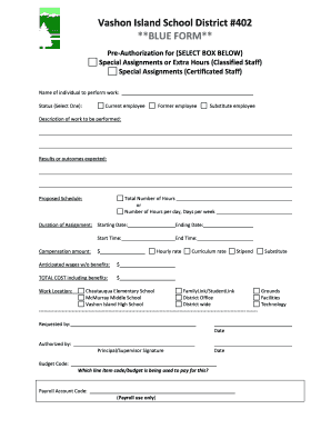 Fillable Online vashonsd Vashon Island School District #402 **BLUE FORM** Fax Email Print ...