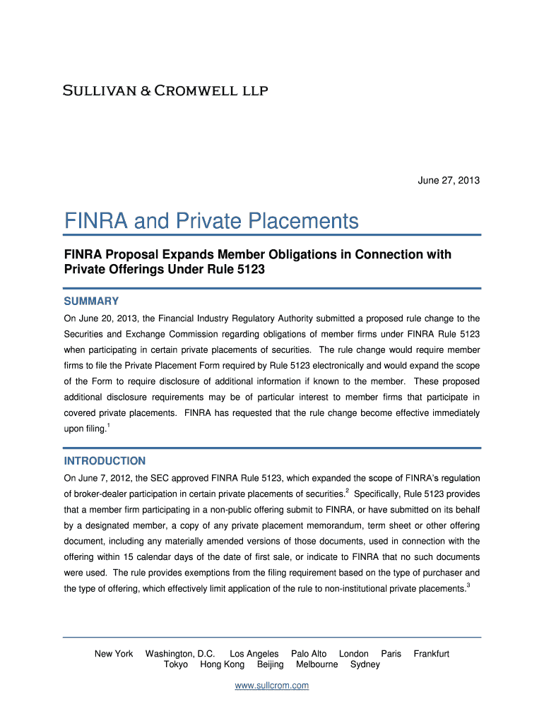 Fillable Online FINRA and Private Placements Fax Email Print - pdfFiller