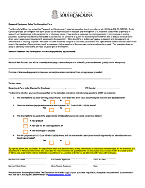 Fillable Online chem sc Research Equipment Sales Tax Exemption Form The ...