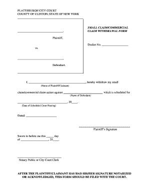 Fillable Online nycourts SMALL CLAIM/COMMERCIAL CLAIM WITHDRAWAL FORM ...