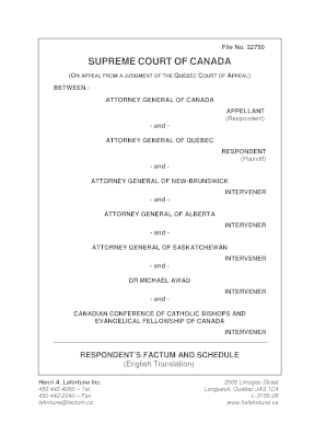 Fillable Online Respodent's Factum and Schedule - Supreme Court of ...