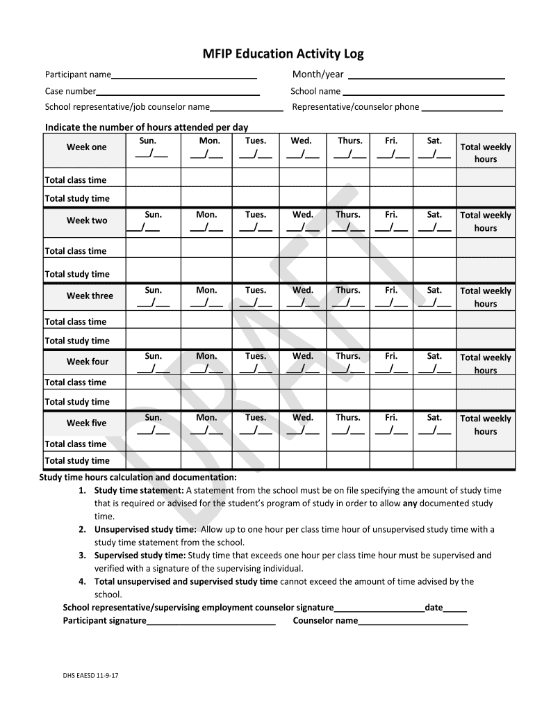 MFIP Education Activity Log - Dhs state mn us: Fill out & sign online ...