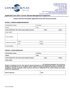 Fillable Online Application Form 2019: Chronic Disease Management ...