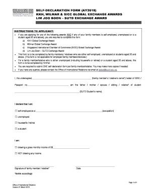 Fillable Online SELF-DECLARATION FORM (AY2019) KKH, WILMAR & SICC ...
