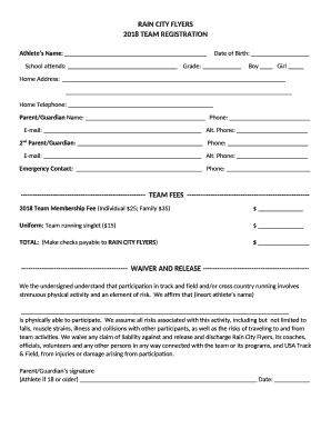 Fillable Online Registration Form - Rain City Flyers Fax Email Print ...