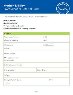 Fillable Online Mother & Baby Professionals Referral Form Fax Email ...