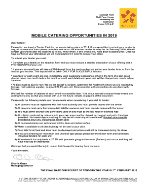 Fillable Online Please find enclosed a Tender Pack for our events ...