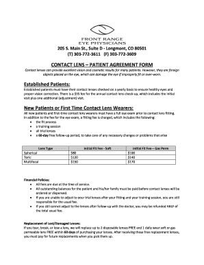 Fillable Online CONTACT LENSPATIENT AGREEMENT FORM Established ... Fax ...
