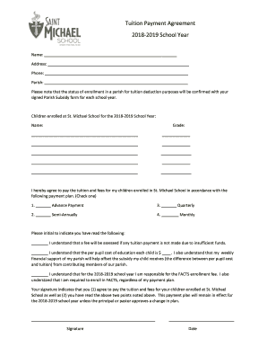 Fillable Online Tuition Payment Agreement 2018-2019 School Year Fax ...