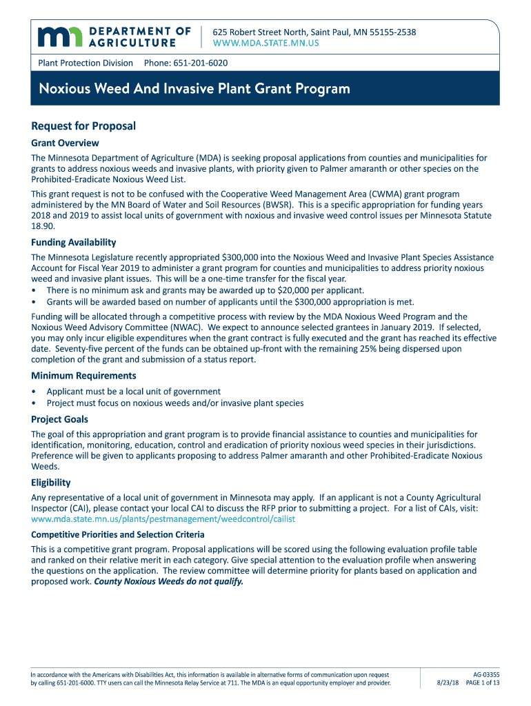 Fillable Online Noxious Weed and Invasive Plant Grant Program Request ...