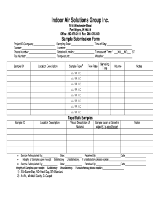 Fillable Online Sample Submission Sheet.doc Fax Email Print - pdfFiller