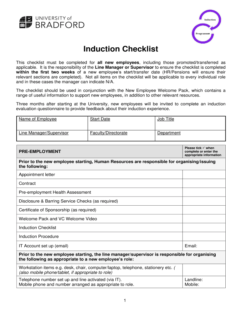 Fillable Online the pre-employment induction checklist - HSE Fax Email ...