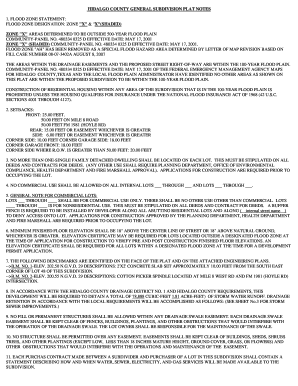Fillable Online HIDALGO COUNTY GENERAL SUBDIVISION PLAT NOTES 1 ... Fax ...