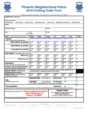 Fillable Online 2019 Clothing Order Form Fax Email Print - pdfFiller