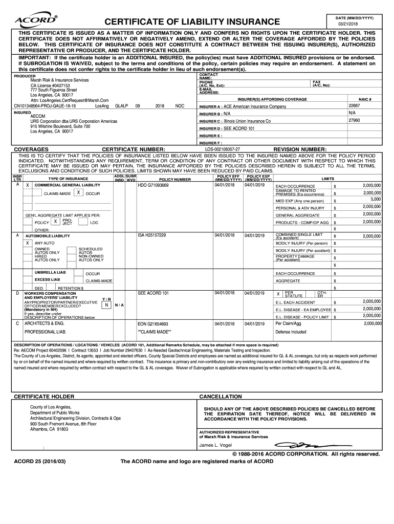 Fillable Online dpw lacounty certificate of liability insurance ...