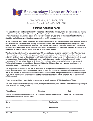 Fillable Online patient consent form - Rheumatology Center of Princeton ...