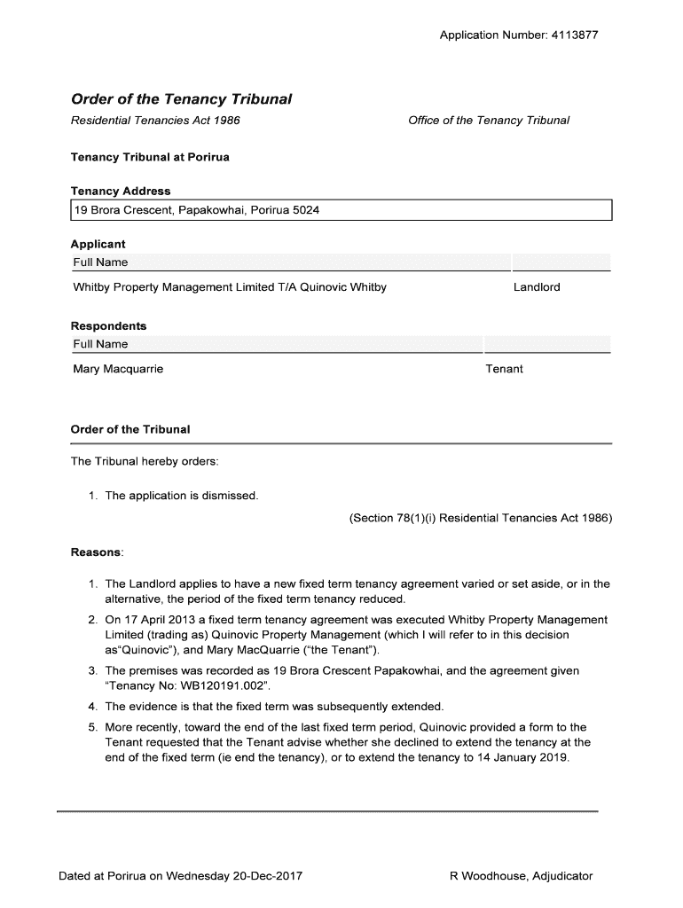 Fillable Online Order of the Tenancy Tribunal - forms.justice.govt.nz ...