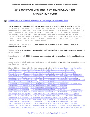 Fillable Online 2018 Tshwane University Of Technology Tut Application ...