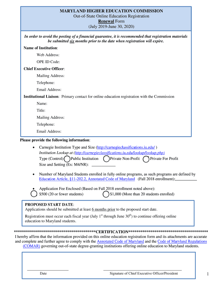 Fillable Online Mhec Maryland Out Of State Online Education