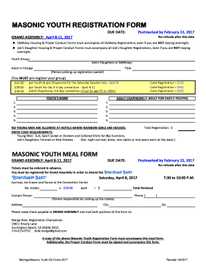 Fillable Online MASONIC YOUTH REGISTRATION FORM - gocarainbow.org Fax ...