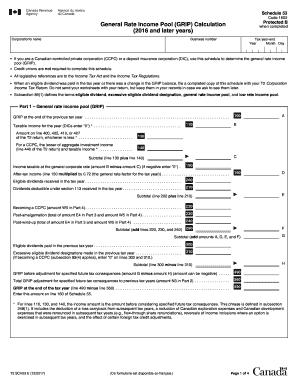Fillable Online General Rate Income Pool (GRIP) Calculation (2016 and ...