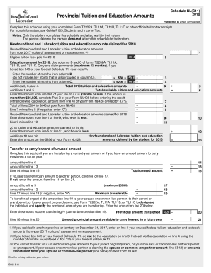 Fillable Online Schedule NL(S11) - Provincial Tuition and Education ...