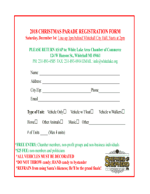 Fillable Online 2018 CHRISTMAS PARADE REGISTRATION FORM Fax Email Print ...