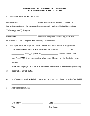 Fillable Online Medical Laboratory Assistant Certificate - Arapahoe ...