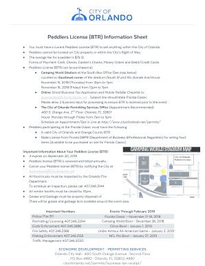 Fillable Online Peddlers License (BTR) Information Sheet - City of ...