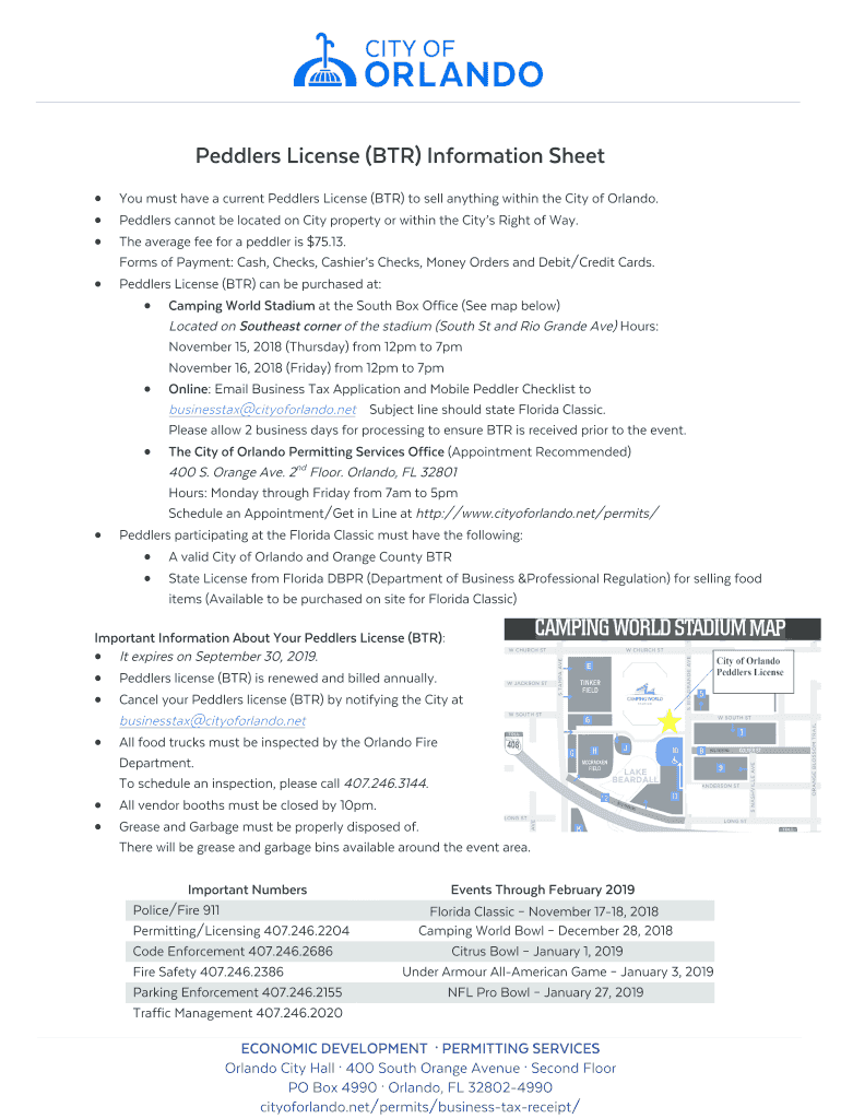 Fillable Online Peddlers License (BTR) Information Sheet - City of ...