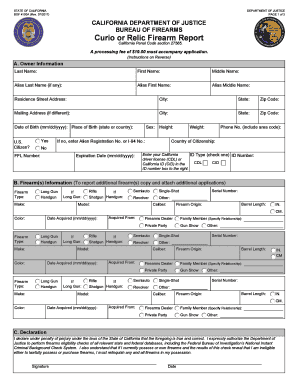 Fillable Online oag ca BOF 4100A, Curio or Relic Firearm Report. BOF ...