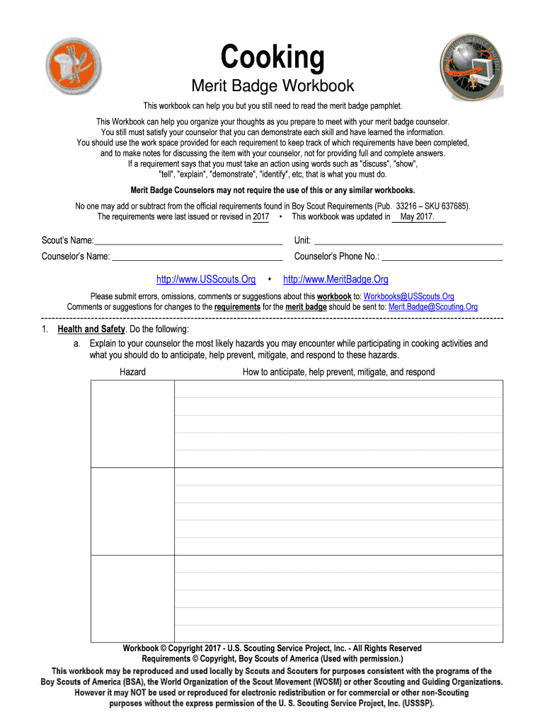 Fillable Online Cooking (1)J - Cooking Merit Badge Workbook This ...