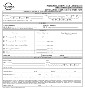 Fillable Online CONTINUUM CONNECT DIABETIC ORDER FORM Fax Email Print ...
