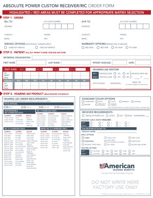 Fillable Online AHB Absolute Power Custom Receiver/RIC Order Form. AHB ...