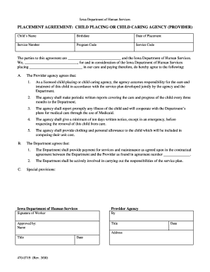 Fillable Online dhs iowa 470-0719 Placement Agreement Fax Email Print ...