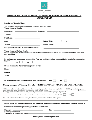 Fillable Online Parental/carer consent form. Young People's Voice Forum Fax Email Print - pdfFiller