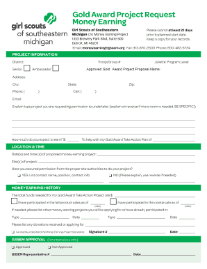 Fillable Online Gold Award Form Project Money Earning. Gold Award Form ...