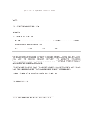 Fillable Online Telex Release Form.doc Fax Email Print - pdfFiller