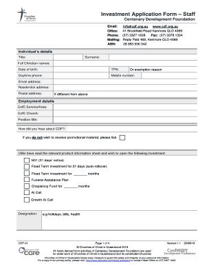 Fillable Online Investment Application Form Staff - cofc.com.au Fax ...