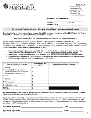 Fillable Online financialaid umd 2018-2019 Certification of Student Non ...