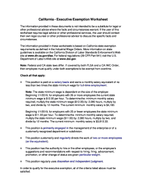 Fillable Online California - Executive Exemption Worksheet Fax Email Print - pdfFiller