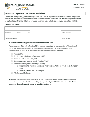 Fillable Online 2018-2019 Dependent Low Income Worksheet Fax Email ...